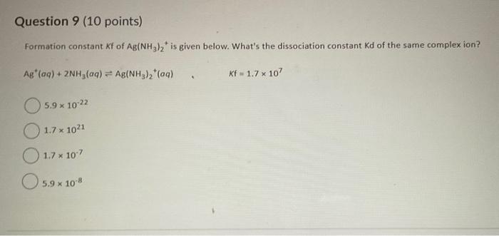 Solved Formation constant Kf of Ag(NH3)2+is given below. | Chegg.com