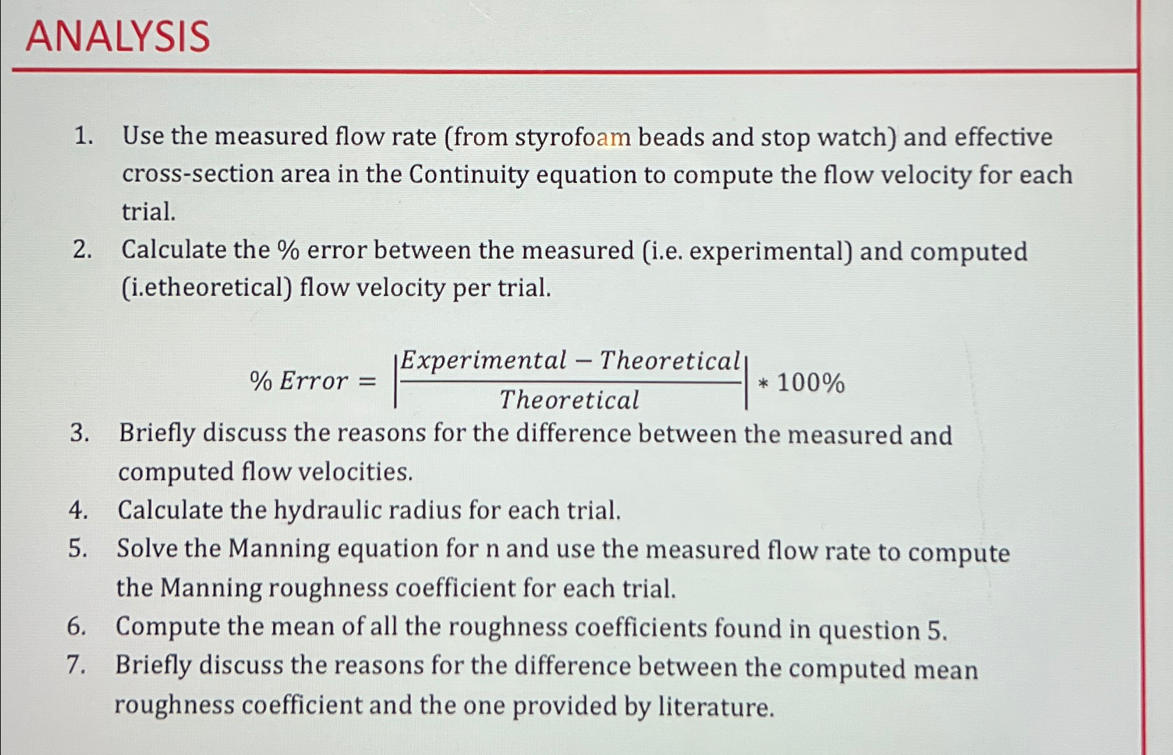 Solved ANALYSIS\\nUse the measured flow rate (from styrofoam | Chegg.com