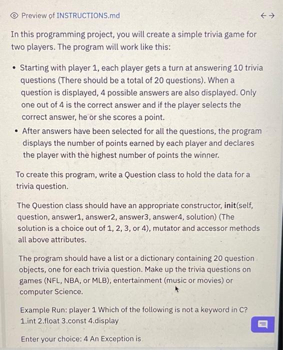 Solved *** in python*** please start it in trivia_module.py | Chegg.com