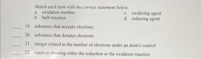 Solved Match each item with the correct statement below. a. | Chegg.com