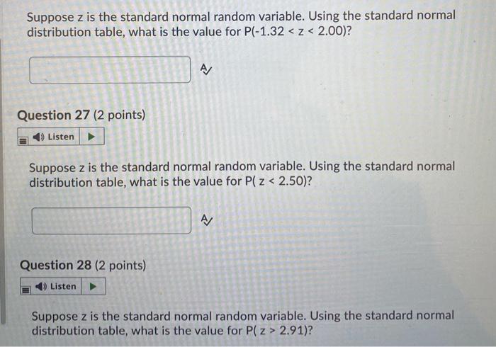 Solved Suppose z is the standard normal random variable. | Chegg.com