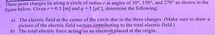 Solved Three point charges lie along a circle of radius r at | Chegg.com