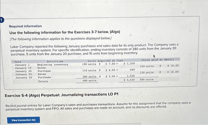 Solved Required information Use the following information | Chegg.com