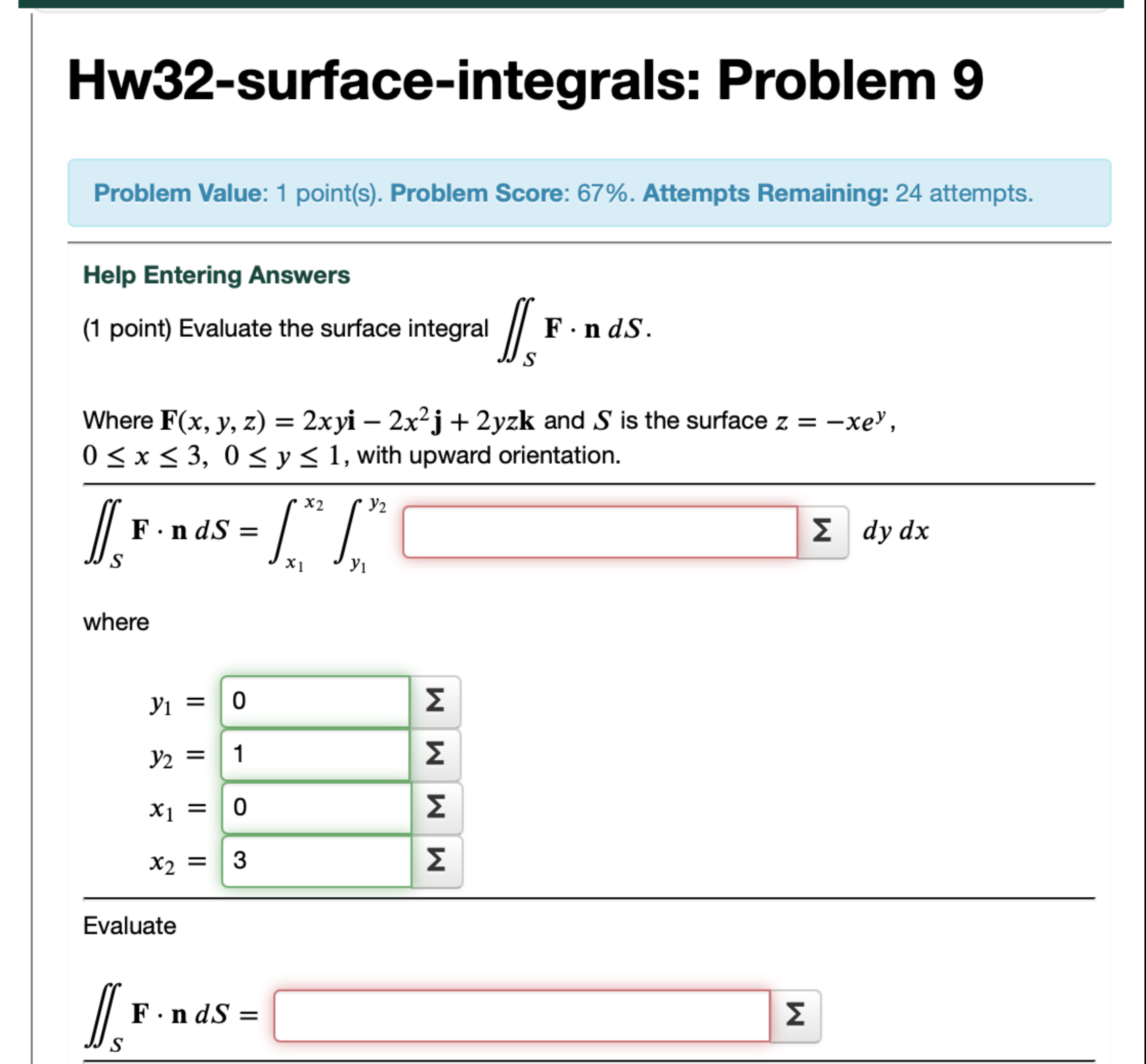 Solved Hw32-surface-integrals: Problem 9Problem Value: 1 | Chegg.com