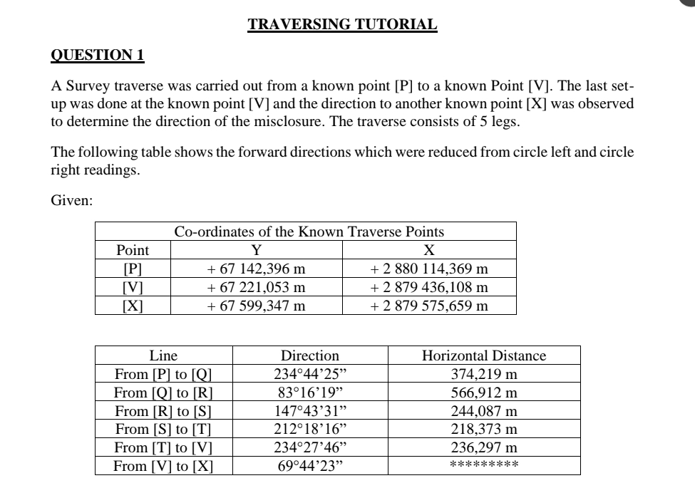 Solved TRAVERSING TUTORIALOUESTION 1A Survey traverse was | Chegg.com