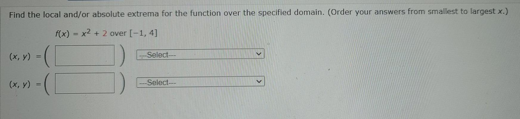 Solved Find the local and/or absolute extrema for the | Chegg.com