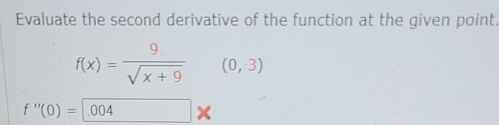 Solved evaluate the second derivative at the given point. | Chegg.com
