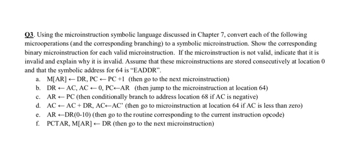 Q3. Using the microinstruction symbolic language | Chegg.com
