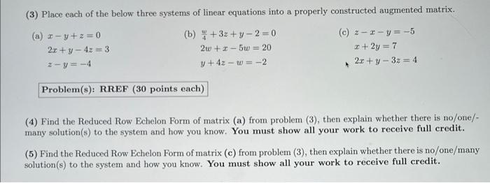 Solved (3) Place each of the below three systems of linear | Chegg.com