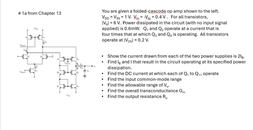Solved # 1a from Chapter 13You are given a folded-cascode op | Chegg.com