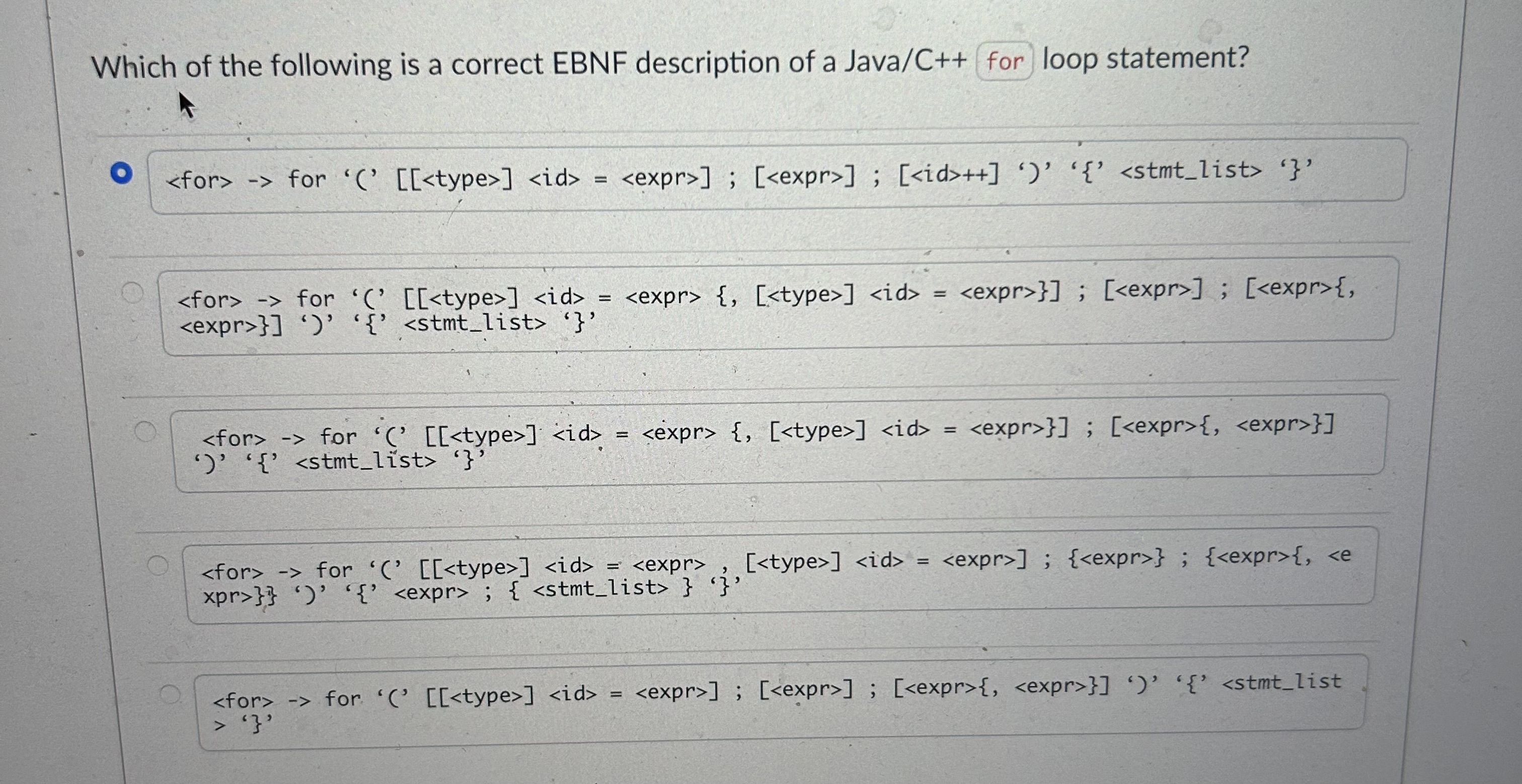 Solved Which of the following is a correct EBNF description | Chegg.com