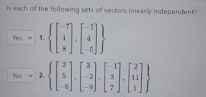 Solved Is each of the following sets of vectors linearly | Chegg.com