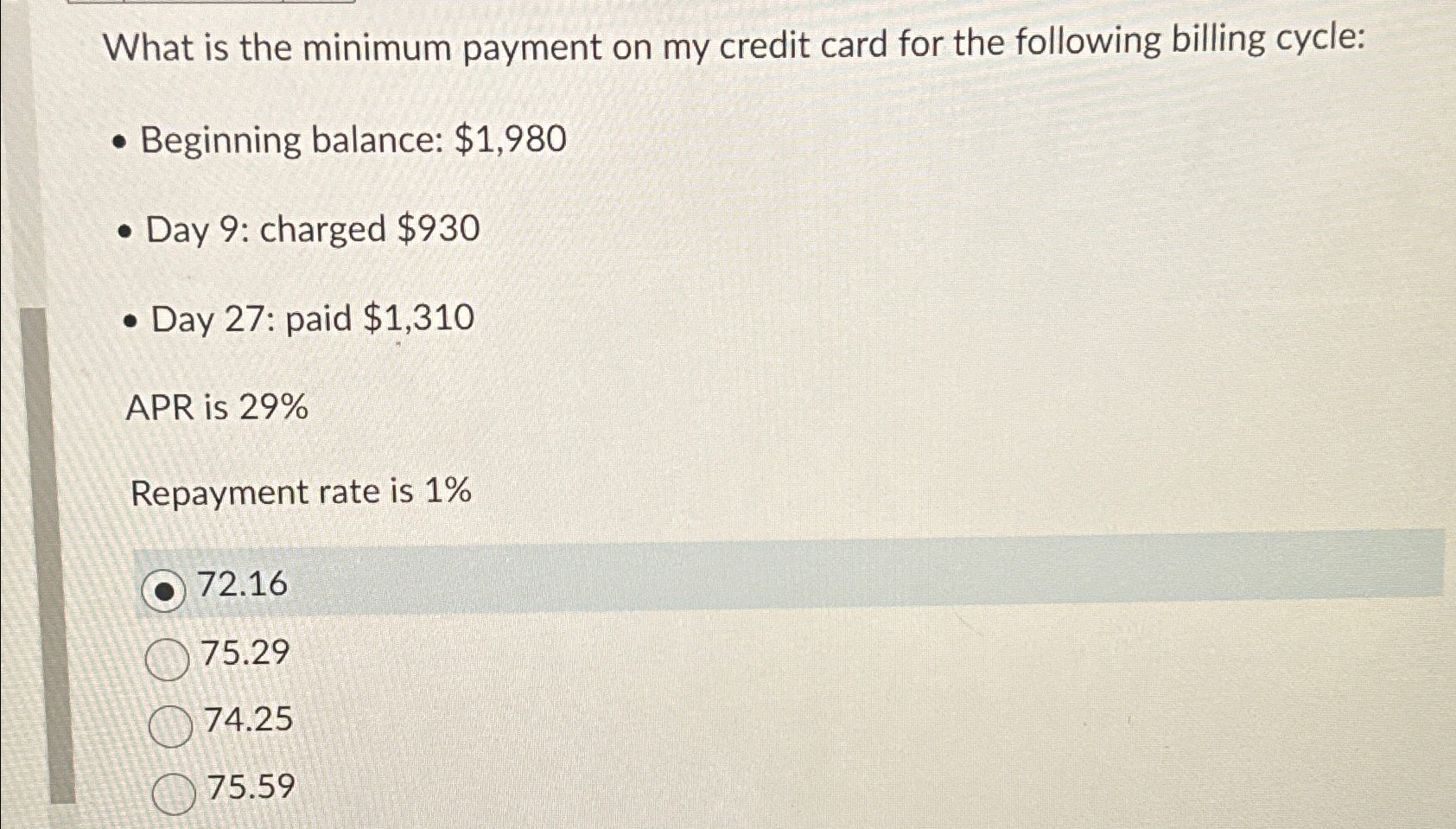 Solved What is the minimum payment on my credit card for the | Chegg.com