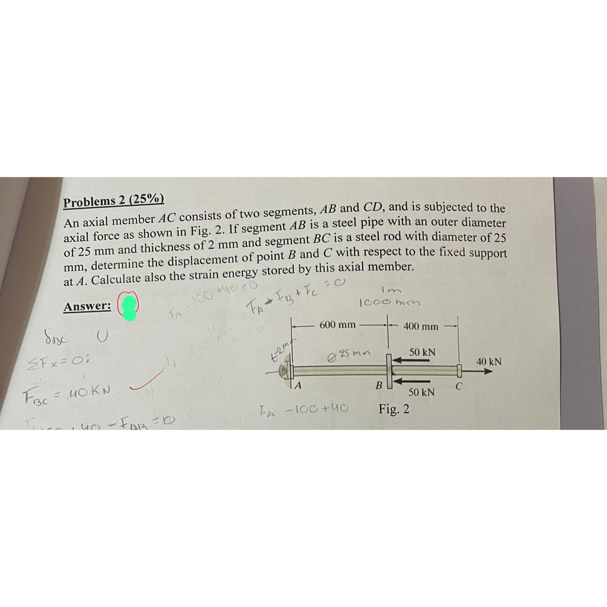 Solved Problems 2(25%)An axial member AC ﻿consists of two | Chegg.com