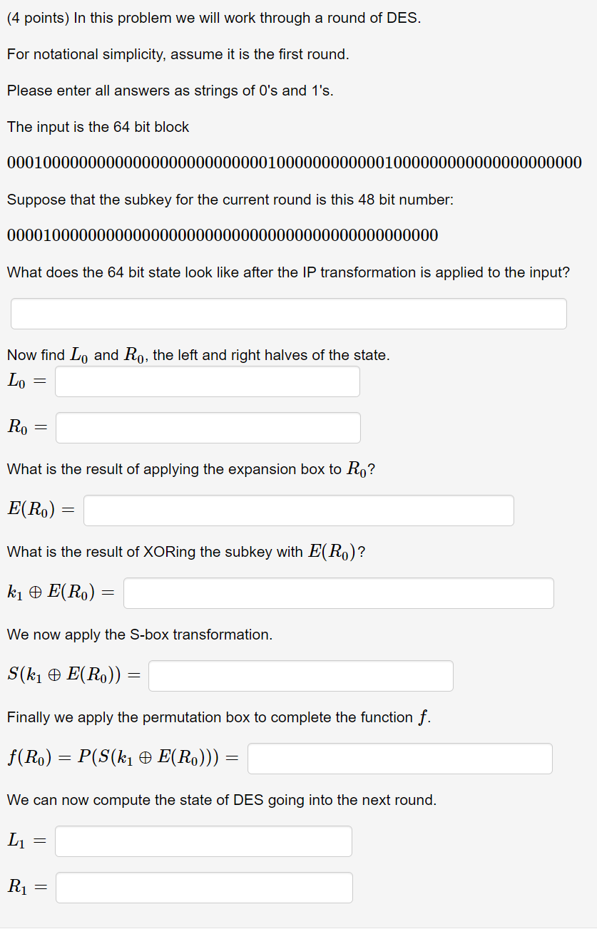 Solved (1 ﻿point) ﻿This question concerns the DES IP | Chegg.com