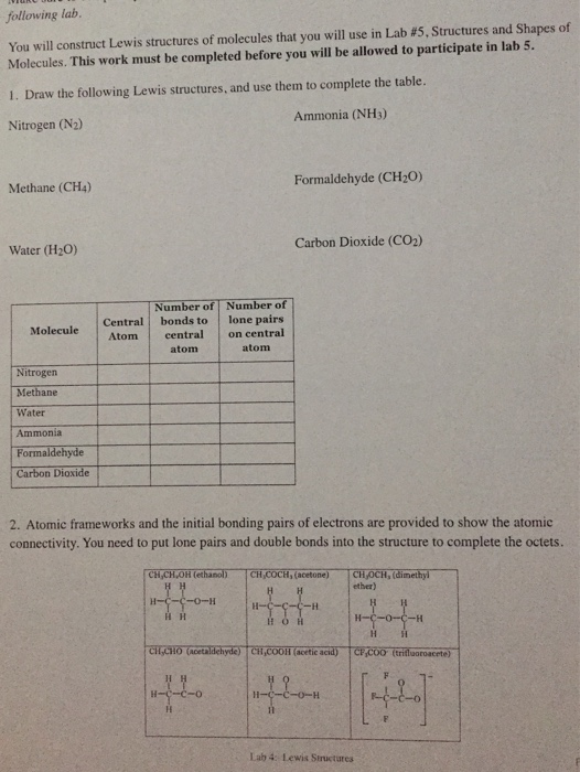 Solved following lab. You will construct Lewis structures of | Chegg.com