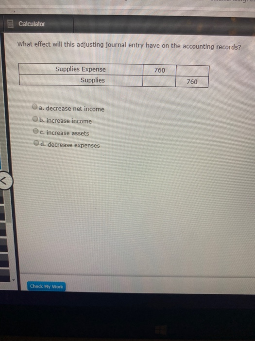 Solved Calculator What effect will this adjusting journal | Chegg.com