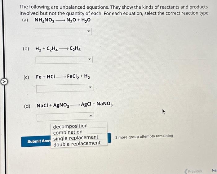 Solved The following are unbalanced equations. They show the | Chegg.com
