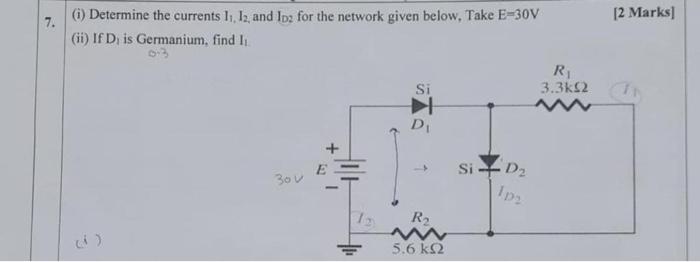 Solved (i) Determine the currents I1,I2, and I2 for the | Chegg.com