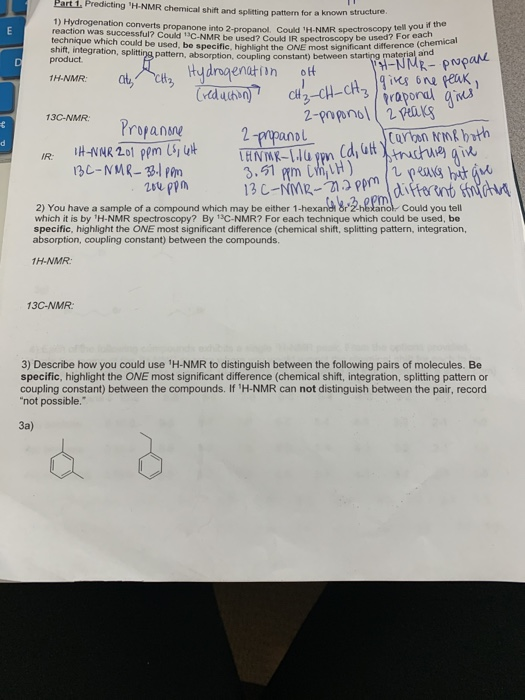 Solved Part 1. Predicting 'H-NMR chemical shift and | Chegg.com