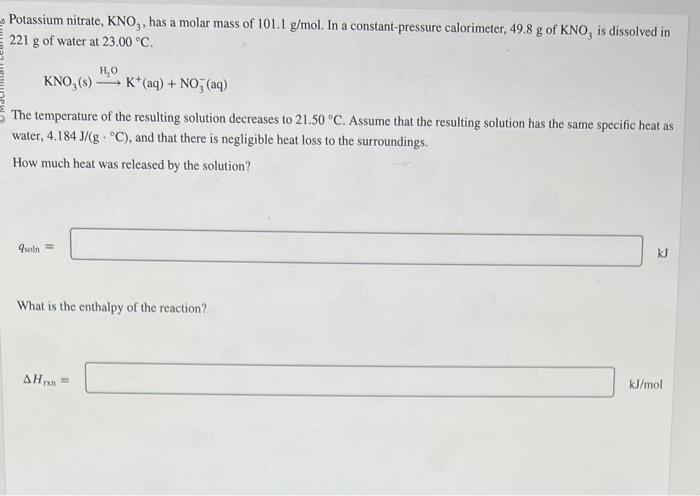 Solved Potassium nitrate, KNO3, has a molar mass of 101.1 | Chegg.com