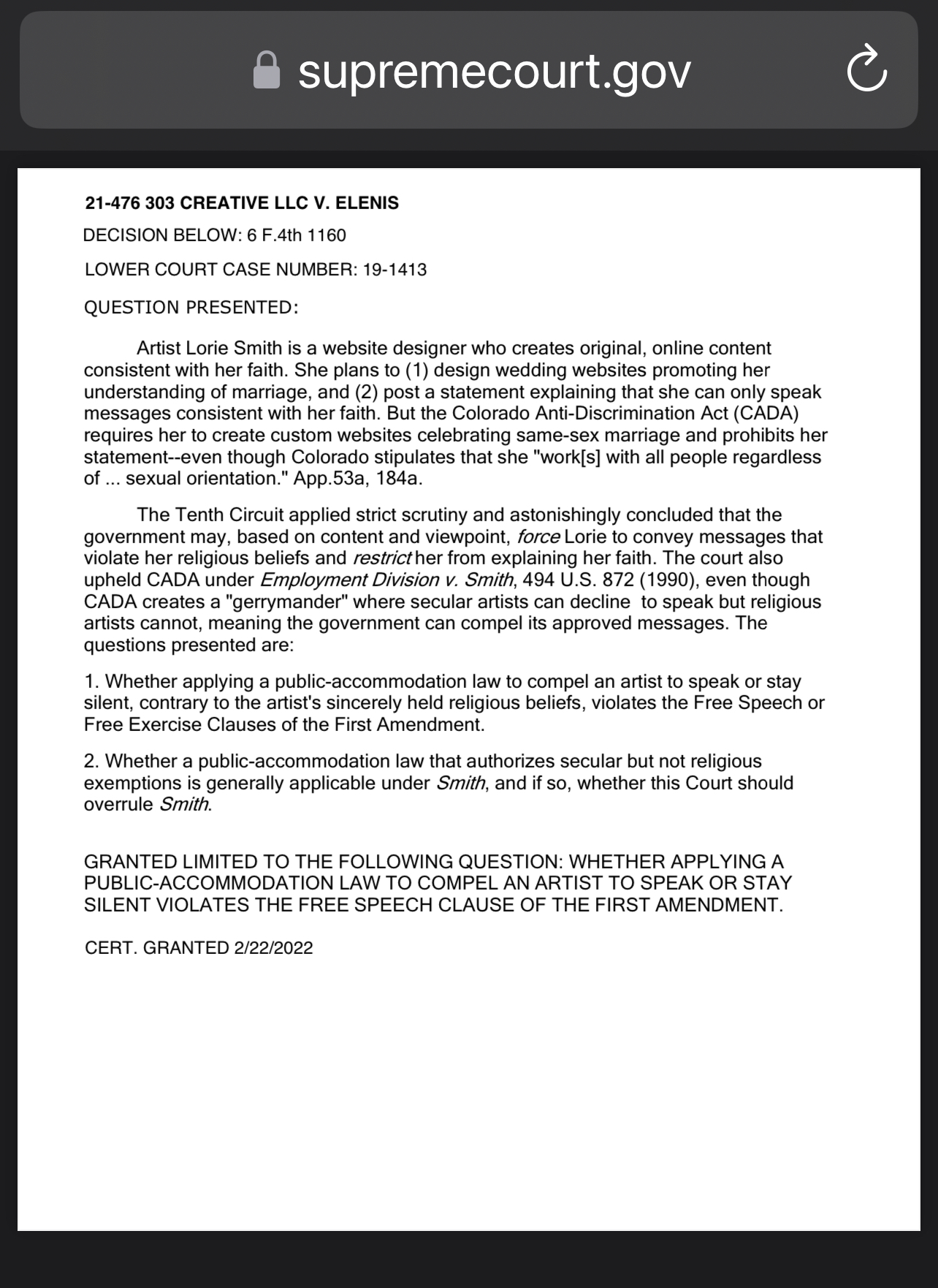 Solved supremecourt.gov21-476 303 ﻿CREATIVE LLC V. | Chegg.com