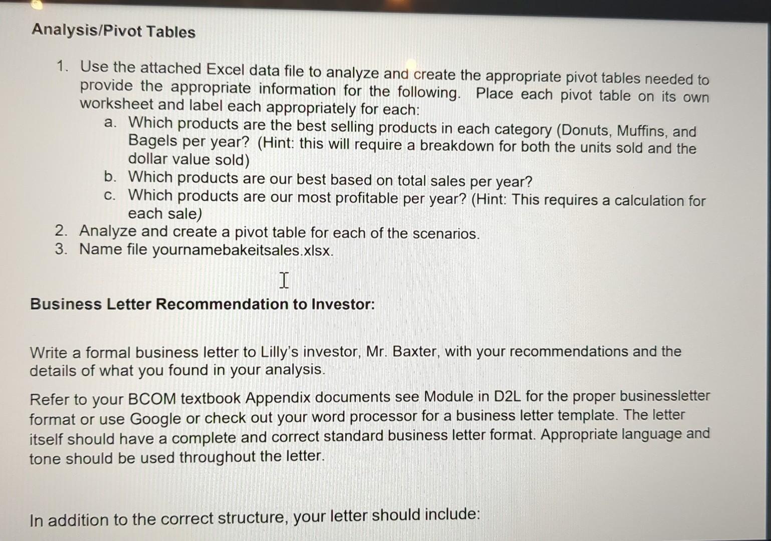 IS 2200 - Business Letter with Data Analysis/Pivot | Chegg.com