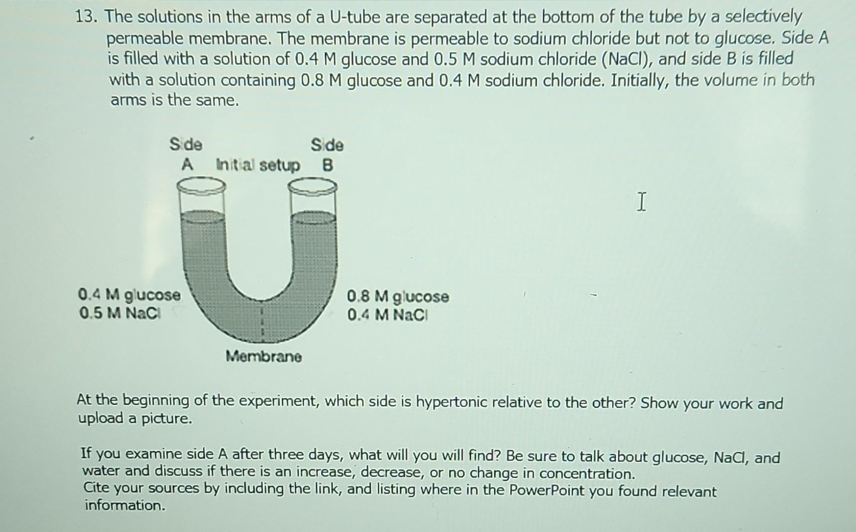 Solved 13. The solutions in the arms of a U-tube are | Chegg.com