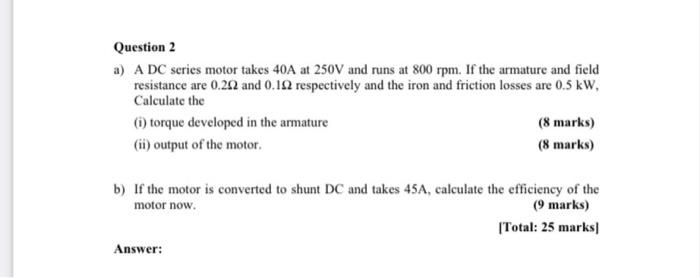 Solved Question 1 A 500−V, single phase synchronous motor | Chegg.com