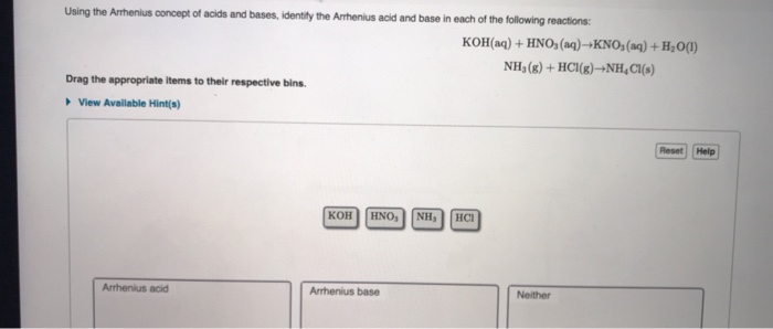 Solved Using the Arrhenius concept of acids and bases, | Chegg.com