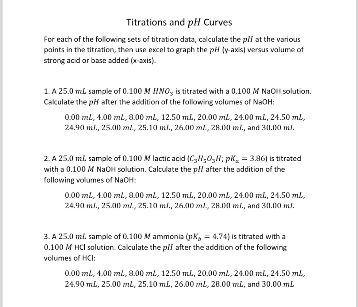 Solved Titrations and pH ﻿CurvesFor each of the following | Chegg.com