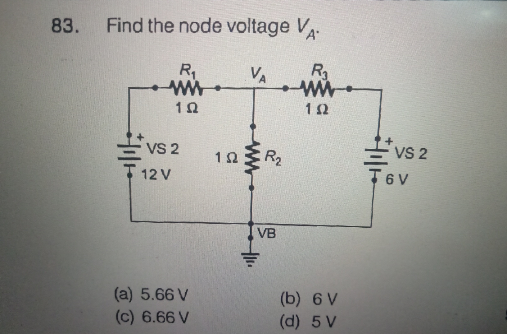 Solved Find the node voltage VA.(a) 5.66 ﻿V(b) 6 ﻿V(c) 6.66 | Chegg.com