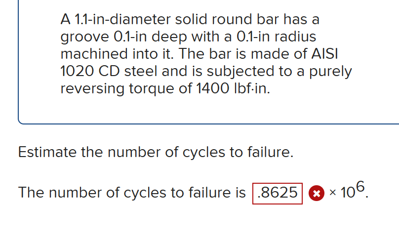 Solved A 1.1-in-diameter solid round bar has agroove 0.1-in | Chegg.com