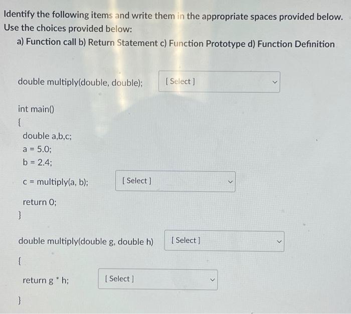 Solved Identify the following items and write them in the | Chegg.com