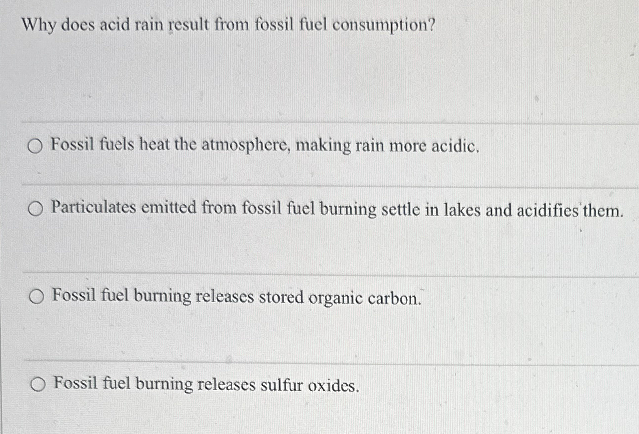 Solved Why does acid rain result from fossil fuel | Chegg.com