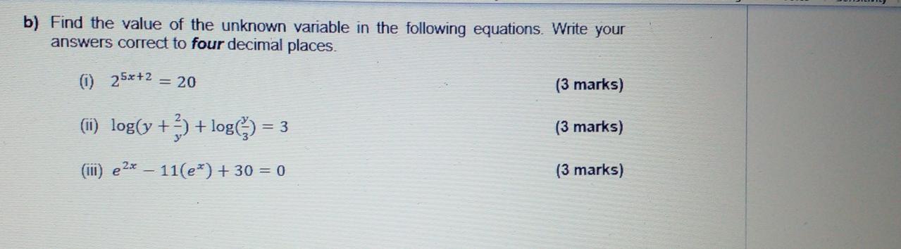 Solved b) Find the value of the unknown variable in the | Chegg.com