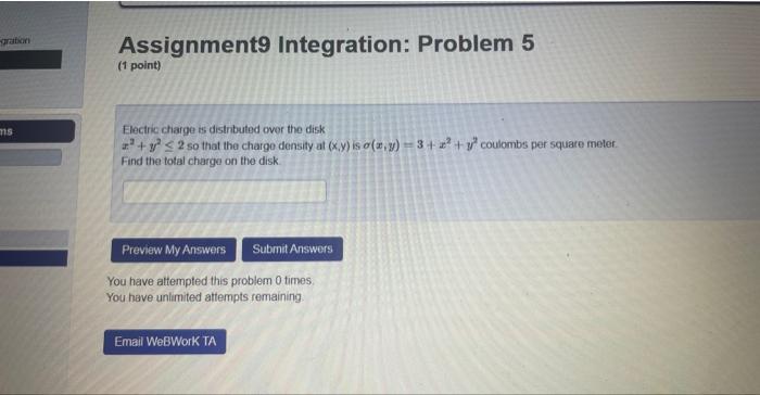 Solved Assignment9 Integration: Problem 5 (1 point) Flectric | Chegg.com
