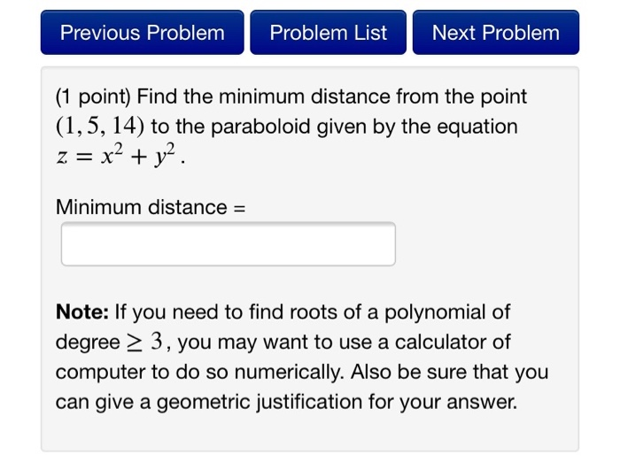 Solved Previous Problem Problem List Next Problem (1 point) | Chegg.com
