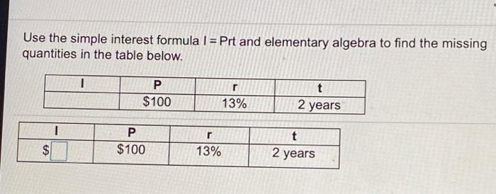 Solved Use the simple interest formula 1 = Prt and | Chegg.com