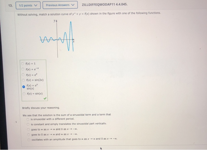 Solved 1/2 points Previous Answers ZILLDIFFEQMODAP11 | Chegg.com