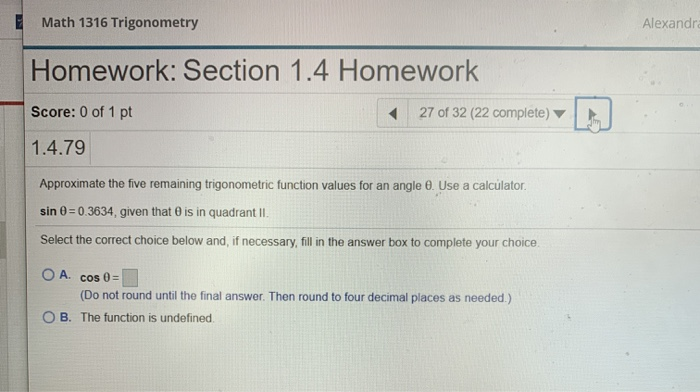 Solved Math 1316 Trigonometry Alexandra Homework: Section | Chegg.com
