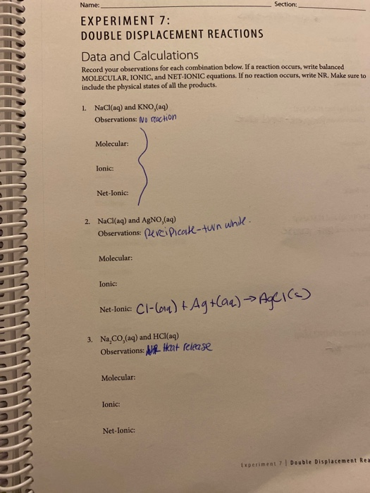 Solved Name: Section EXPERIMENT 7: DOUBLE DISPLACEMENT | Chegg.com