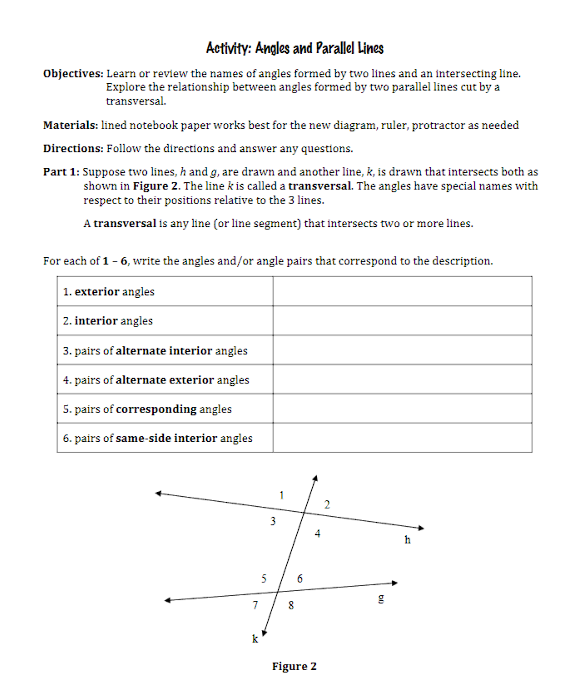 Solved Activity: Angles and Parallel LinesObjectives: Learn | Chegg.com
