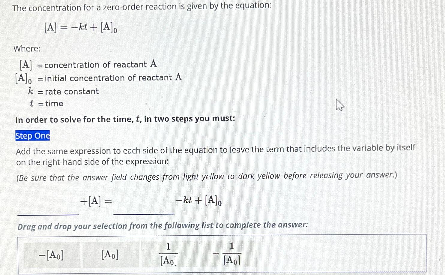 Solved The Concentration For A Zero Order Reaction Is Given
