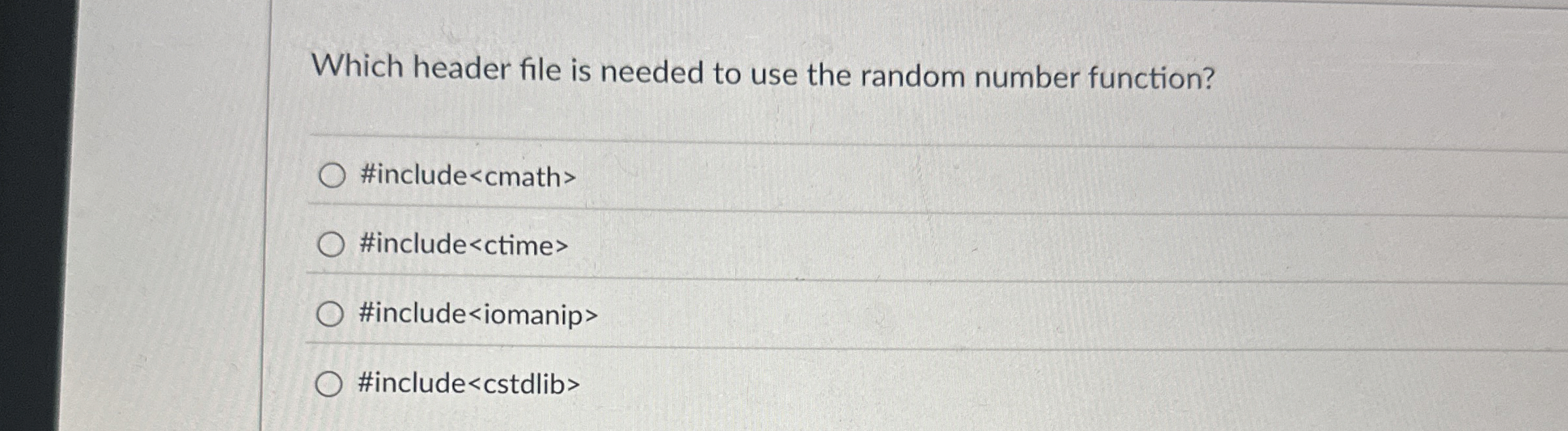 Solved Which header file is needed to use the random number | Chegg.com