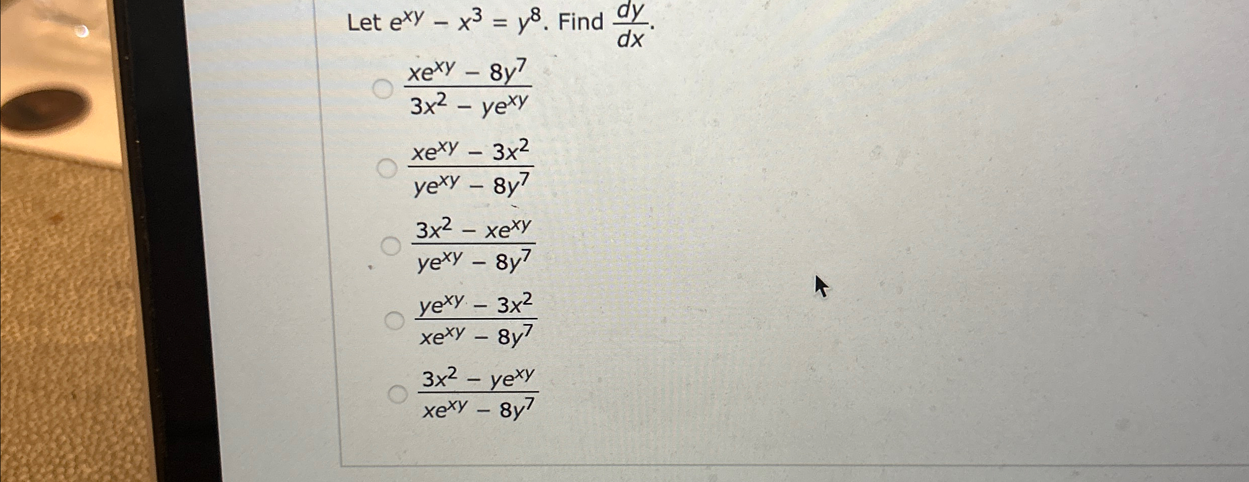 Solved Let exy-x3=y8. ﻿Find | Chegg.com