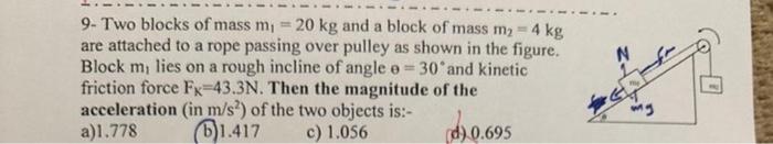 9- Two blocks of mass m1=20 kg and a block of mass | Chegg.com