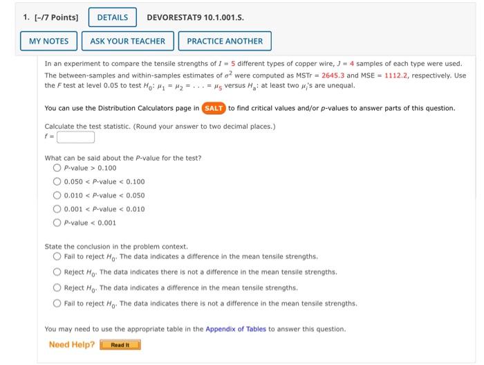 Solved In an experiment to compare the tensile strengths of | Chegg.com