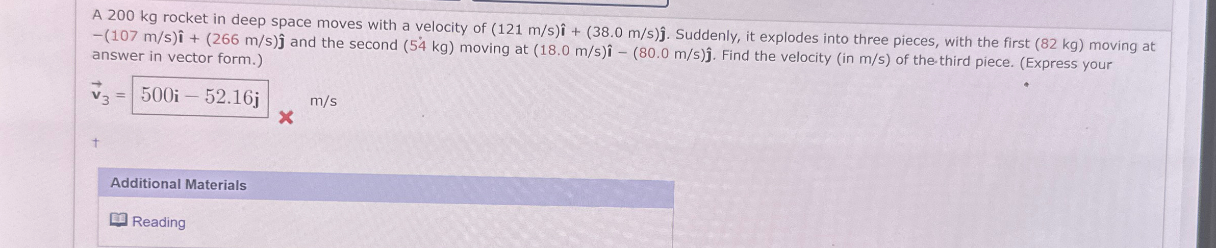 Solved A 200kg ﻿rocket in deep space moves with a velocity | Chegg.com