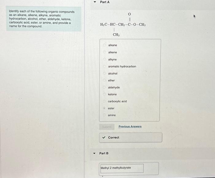 Solved Identify each of the following organic compounds as | Chegg.com